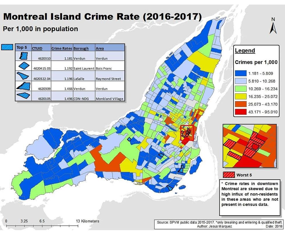This Crime Map Shows The Most Dangerous Neighbourhoods In Montreal ...